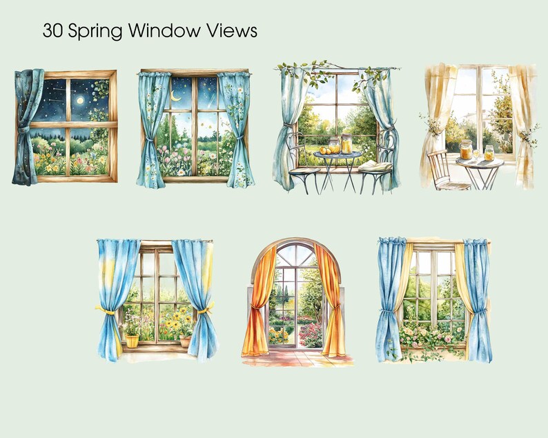 Spring Window View Clipart Bundle, Watercolor Spring Clipart, Perfect ...