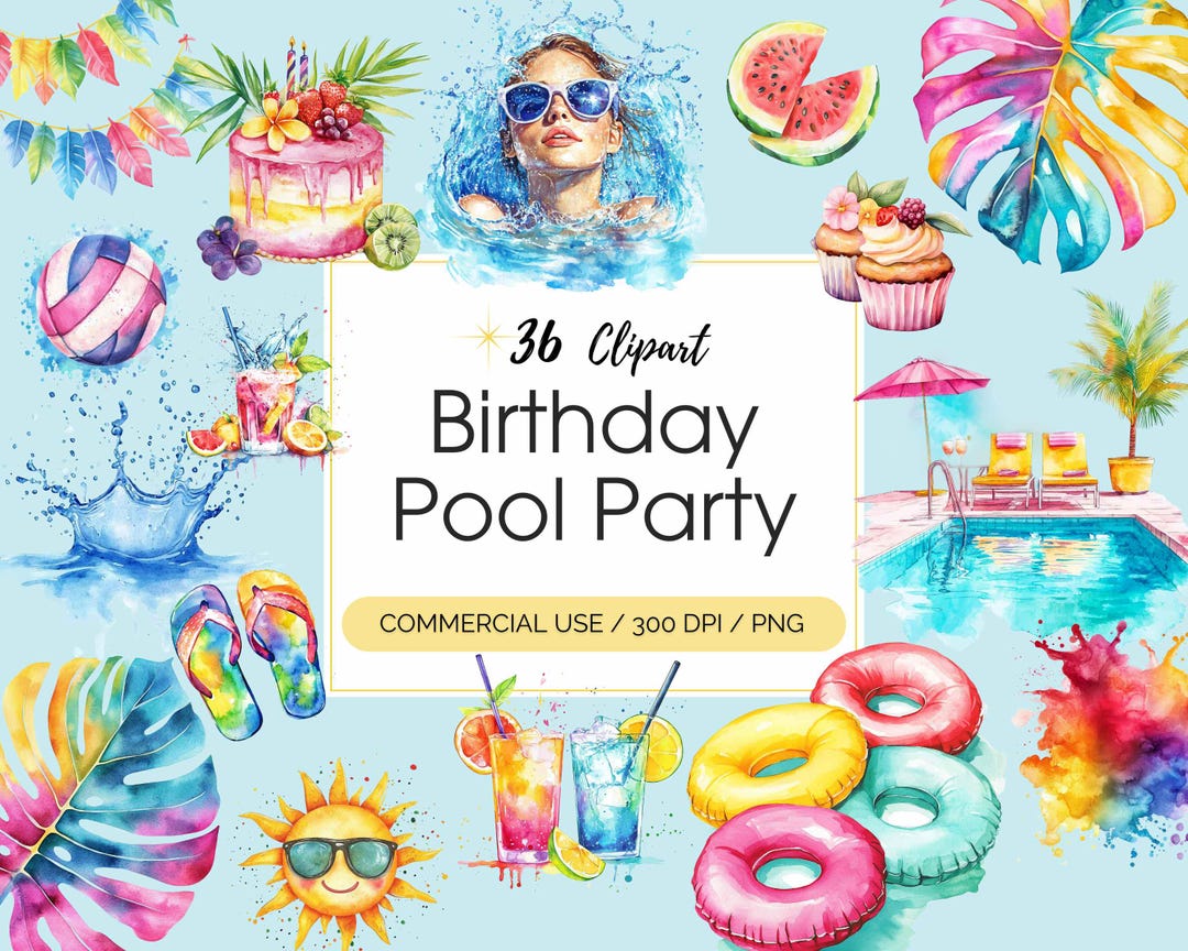 Birthday Pool Party Clipart Summer Pool Party Invite Pool Side Party ...