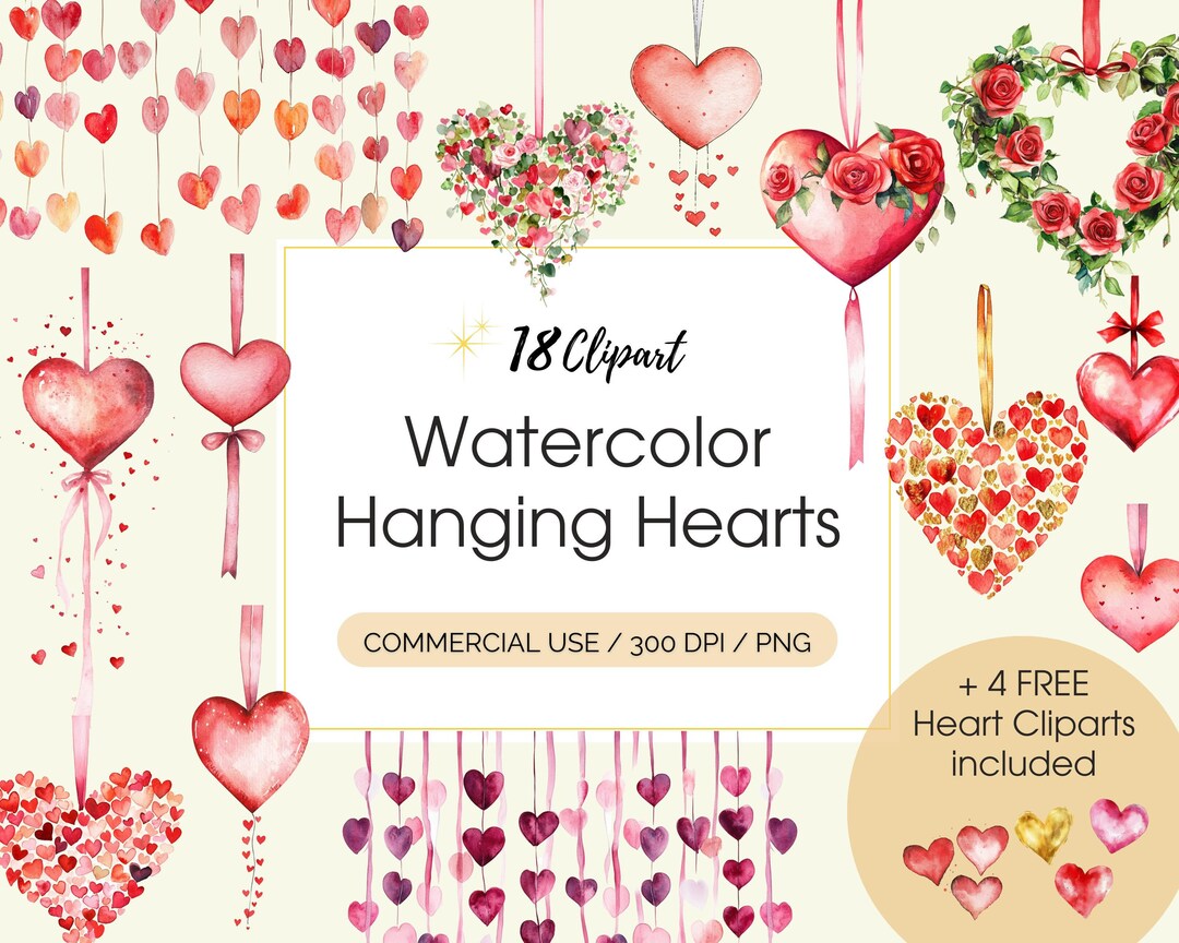 Valentines Hanging Hearts Clipart, Valentine's Day Clipart Card Junk ...