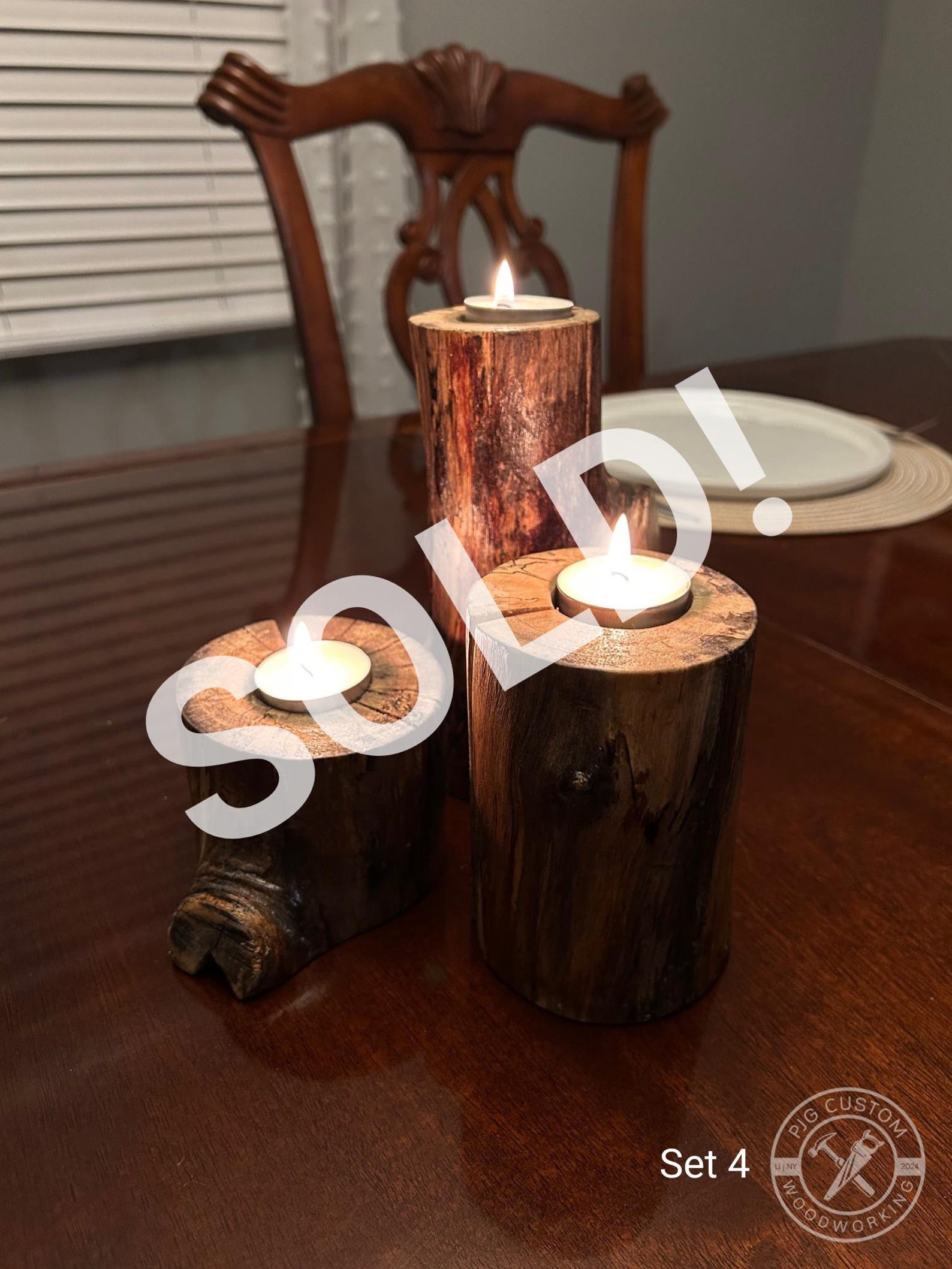 Rustic Log Candle Holders | Set of 3 | Handcrafted Wood Tea Light ...