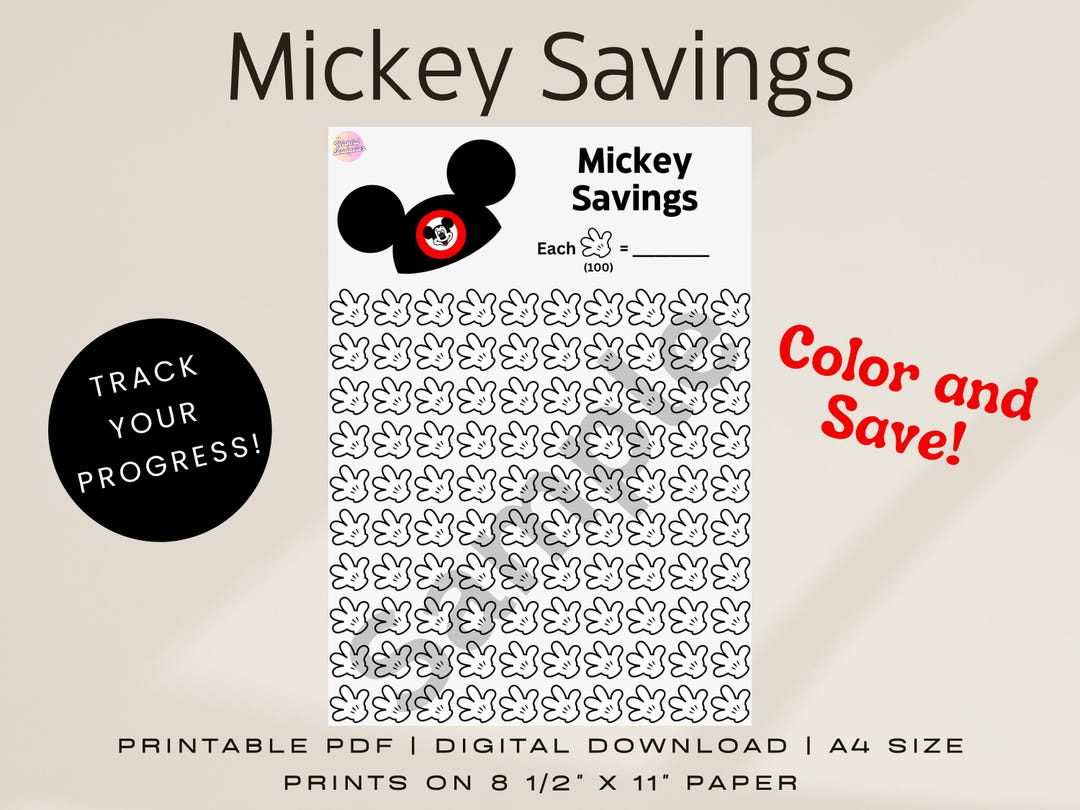 Mickey Mouse Savings 100 Envelope Challenge Disney Savings Tracker A4 ...