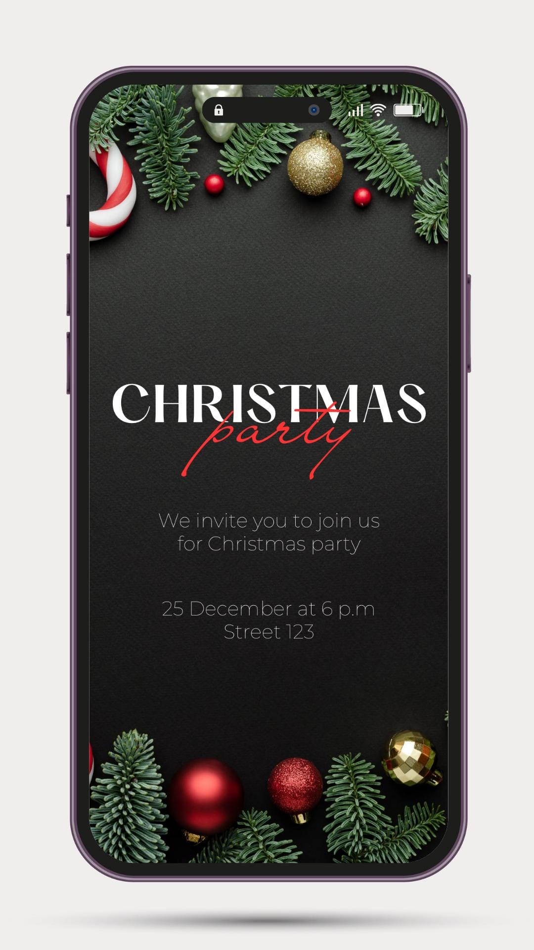 Modern Christmas Party Invitation Template, Black and Red Holiday Event ...