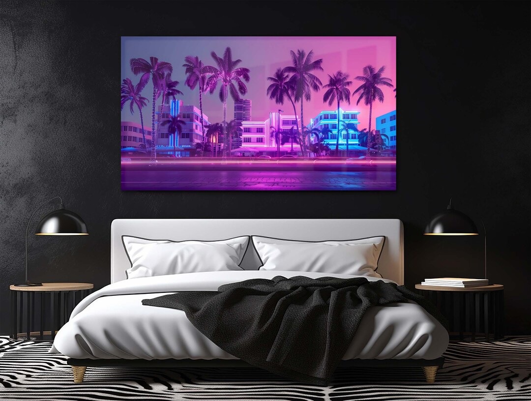 Neon Miami Glass Wall Art-vice City Wall Art-wall Decor-glass Printing ...
