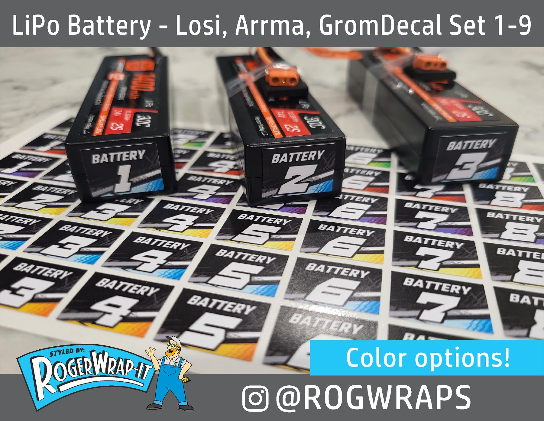 Lipo Battery Pack Decal for Arrma Grom NASCAR Losi 1400 Spektrum Batt ...
