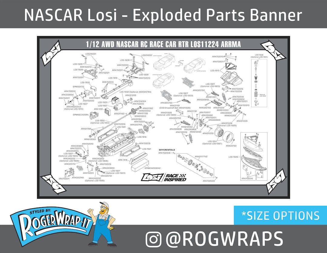 NASCAR Losi 1/12 - Exploded Parts View Banner - Work Mat - ARMA Grom ...