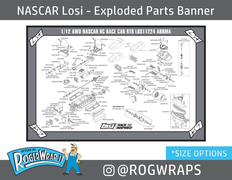 NASCAR Losi 1/12 - Exploded Parts View Banner - Work Mat - ARMA Grom ...