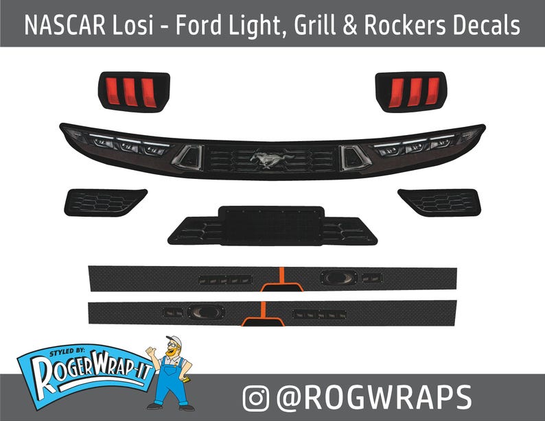 NASCAR Losi 1/12 - Replacement Lights Grill and Rocker Decal Sticker ...