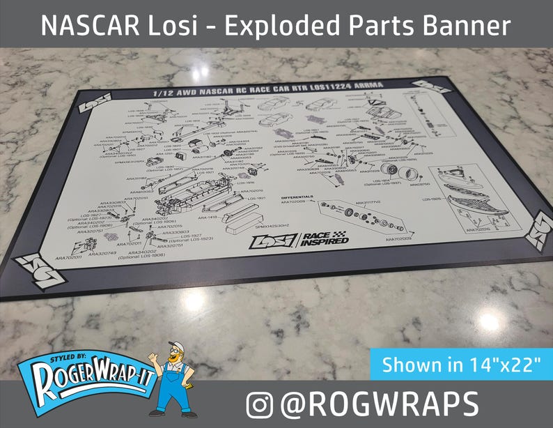 NASCAR Losi 1/12 - Exploded Parts View Banner - Work Mat - ARMA Grom ...