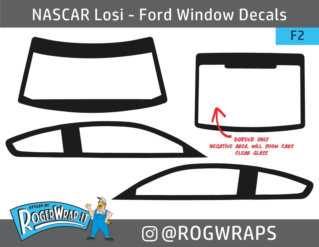 NASCAR Losi 1/12 - Replacement Window Glass Decal Sticker Kit - Border ...