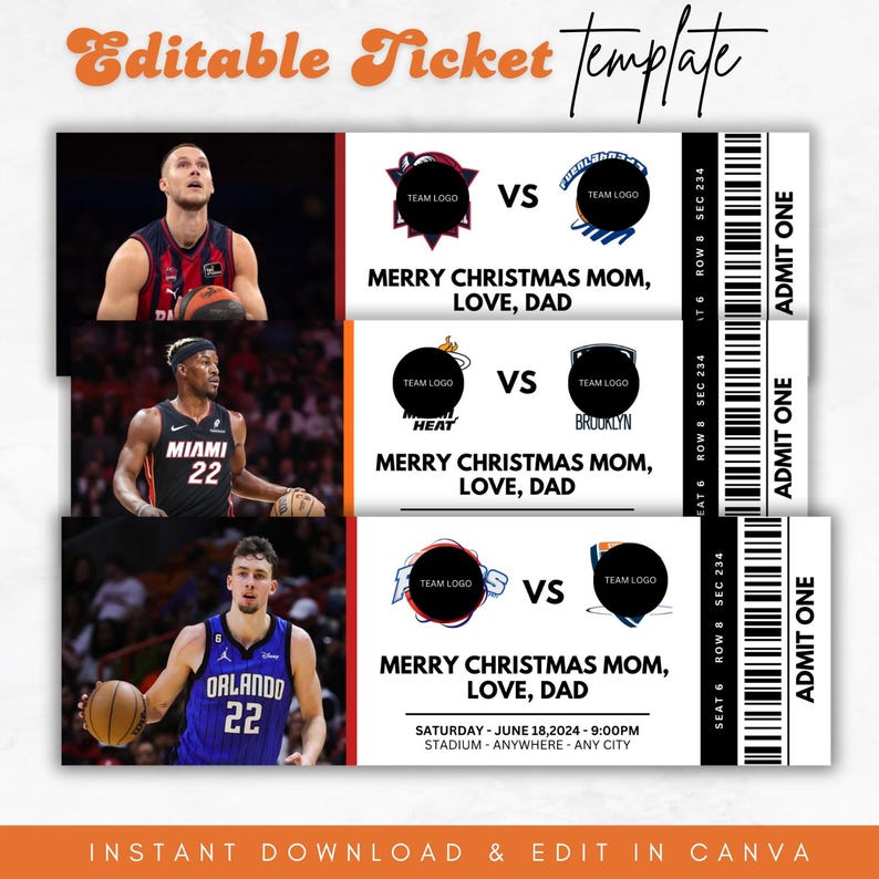Editable Basketball Ticket Template: Surprise Gift (canva Editable) - Etsy