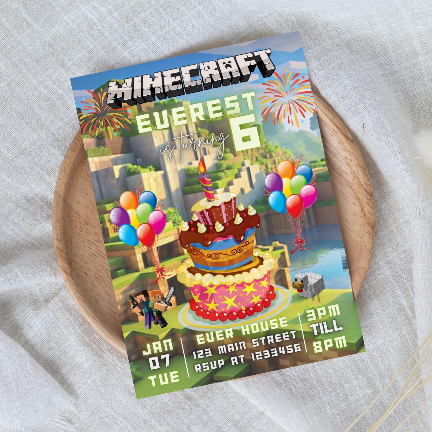 Editable Minecraft Birthday Invitation, Minecraft Invite for Boys and ...