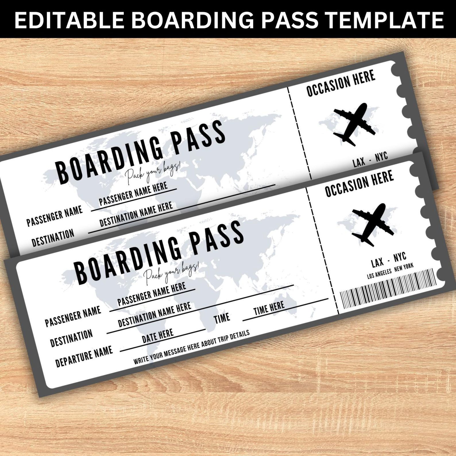 Editable Boarding Pass Template: DIY Printable Travel Ticket (digital ...