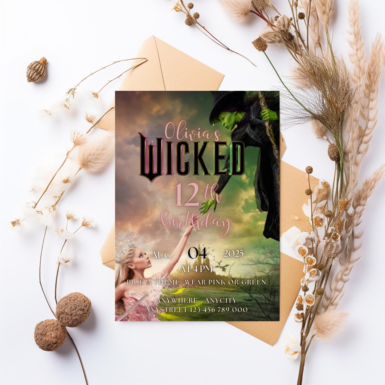 Editable Wicked Birthday Invitation,animated Musical Wicked Theme ...