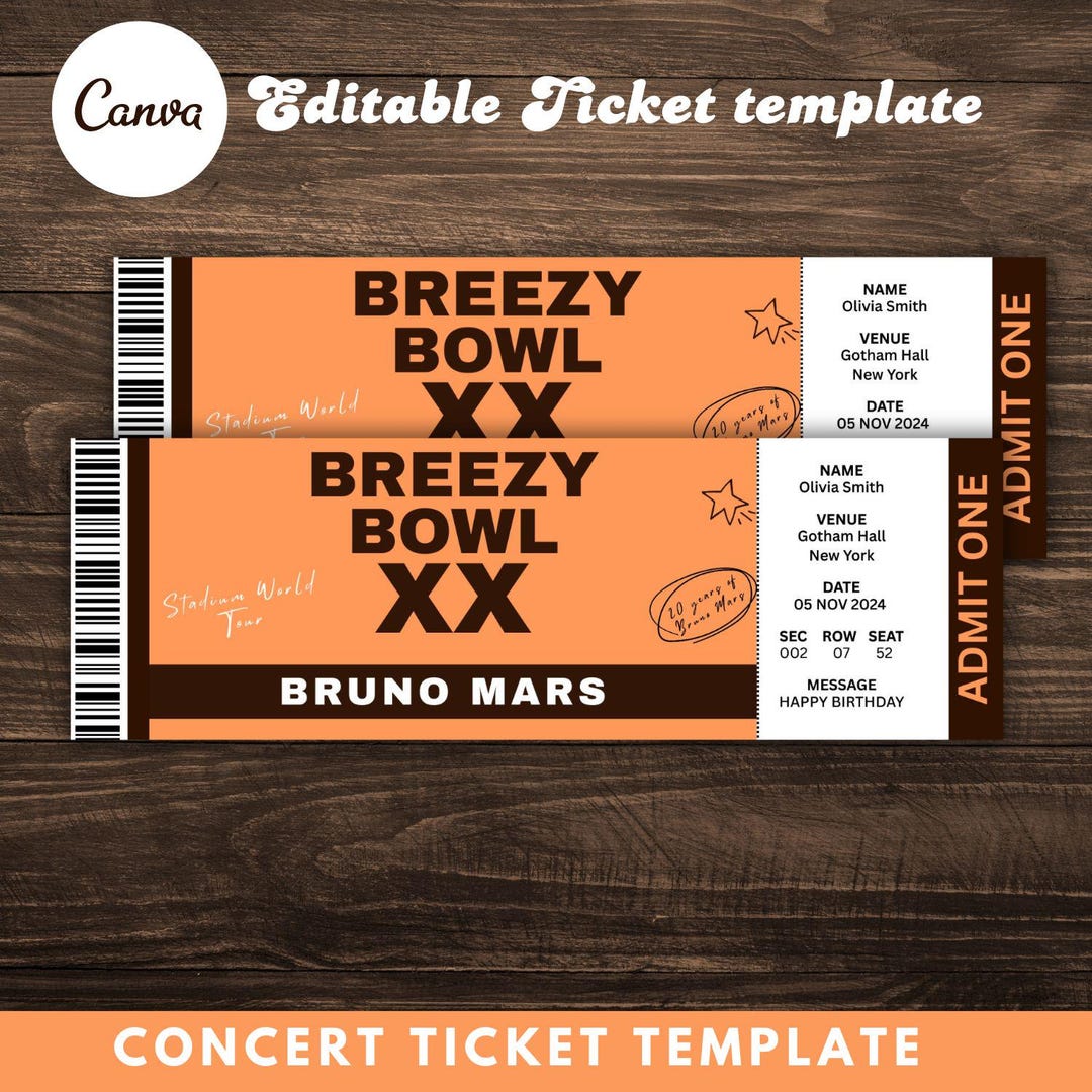 Chris Brown Breezy Bowl Concert Ticket Template (canva Editable ...
