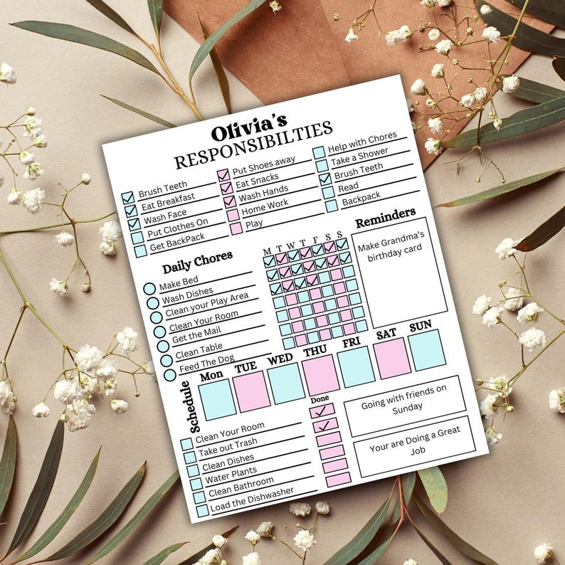 Editable Responsibility Chart for Kids • Printable Chore Chart • Weekly ...