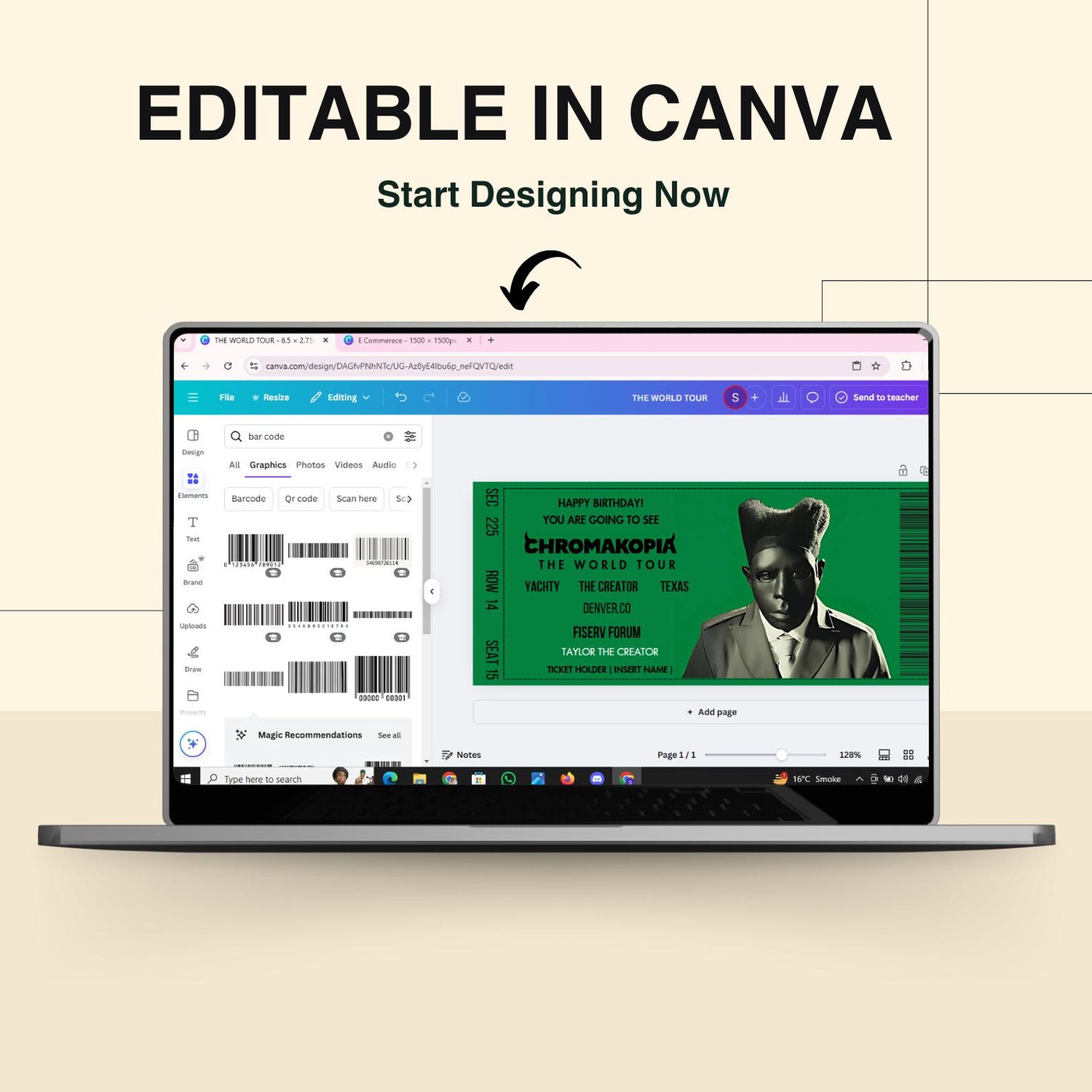 Editable Tyler, the Creator Chromakopia Concert Ticket Canva Ticket Template, Editable Concert ...