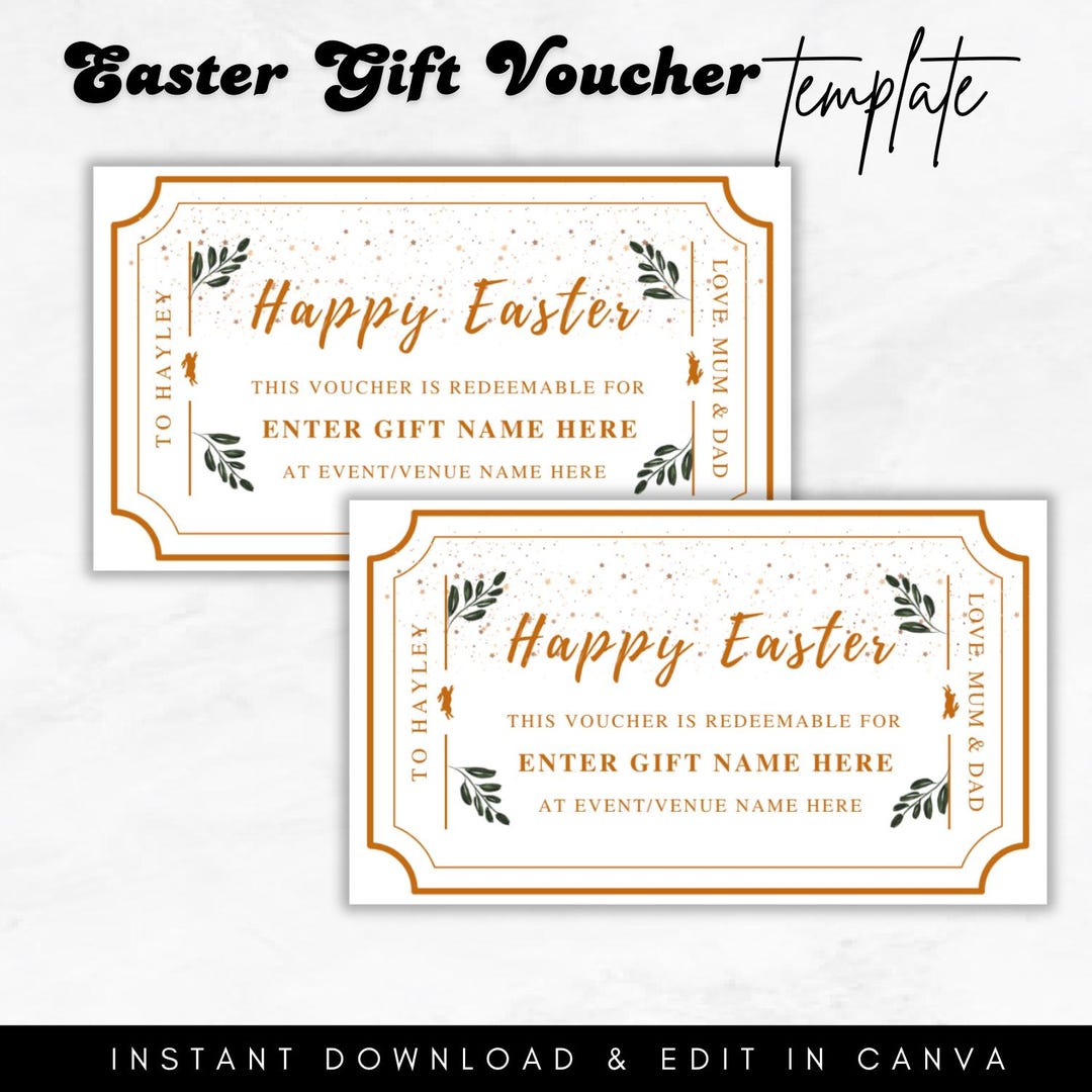 Easter Gift Voucher Template, Fully Custom Printable Gift Certificate ...