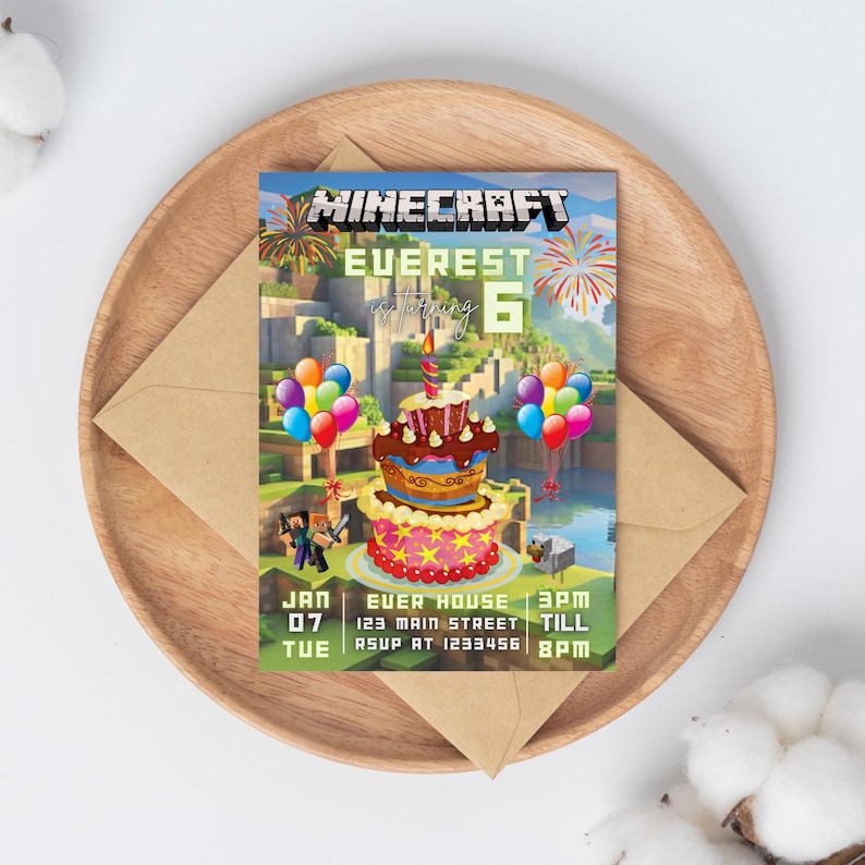 Editable Minecraft Birthday Invitation, Minecraft Invite for Boys and ...