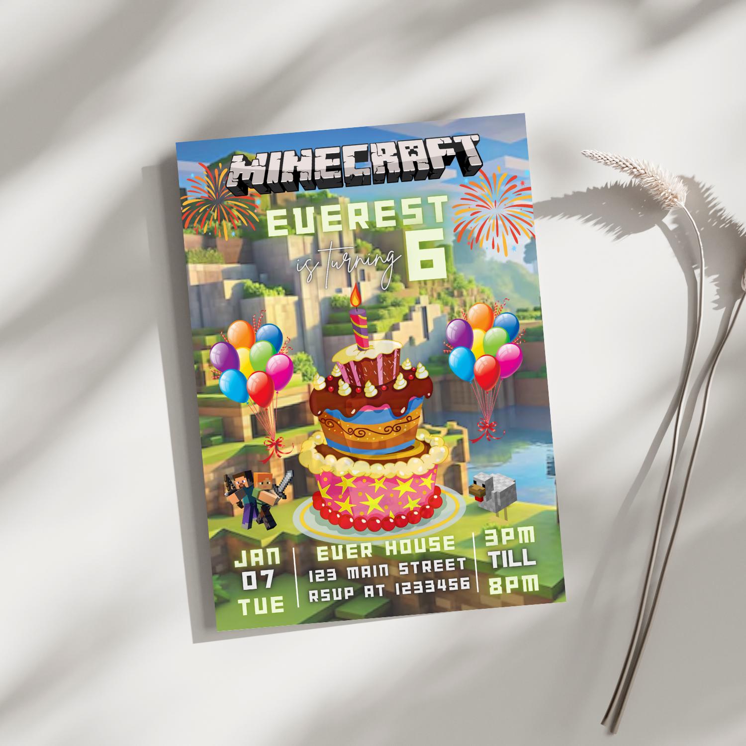 Editable Minecraft Birthday Invitation, Minecraft Invite for Boys and ...