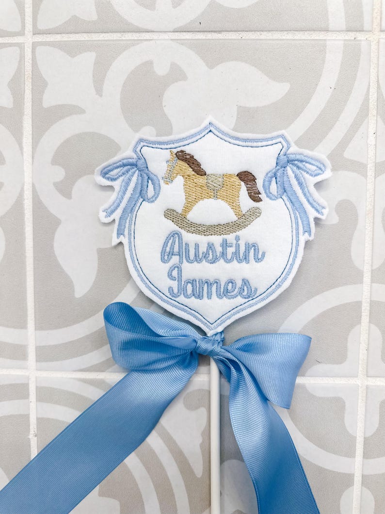 Cake Topper, Rocking Horse Cake Topper, Blue Bows, Cake Topper With ...