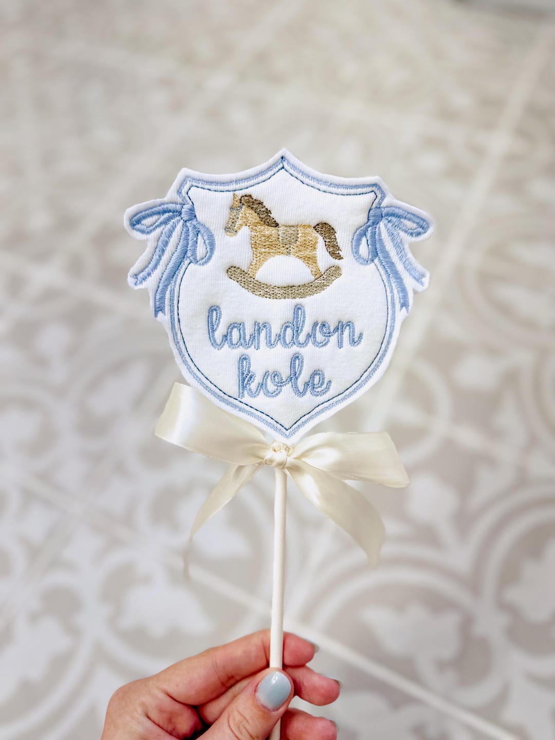 Cake Topper, Rocking Horse Cake Topper, Blue Bows, Cake Topper With ...