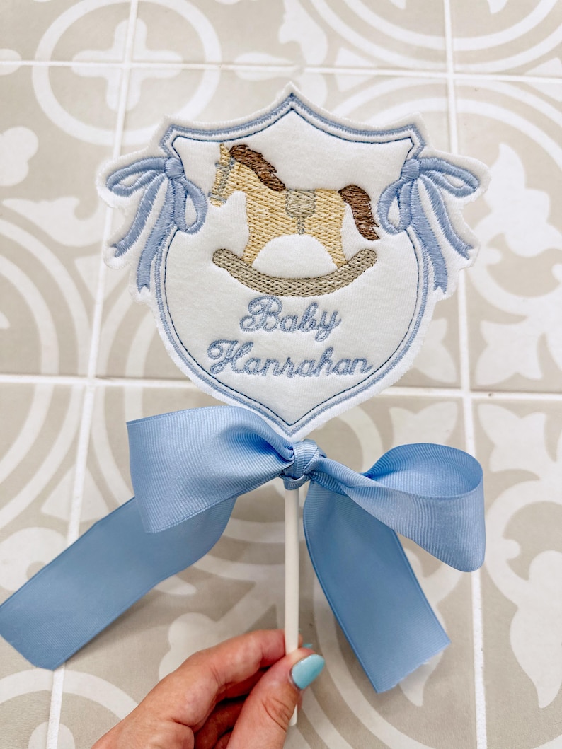 Cake Topper, Rocking Horse Cake Topper, Blue Bows, Cake Topper With ...