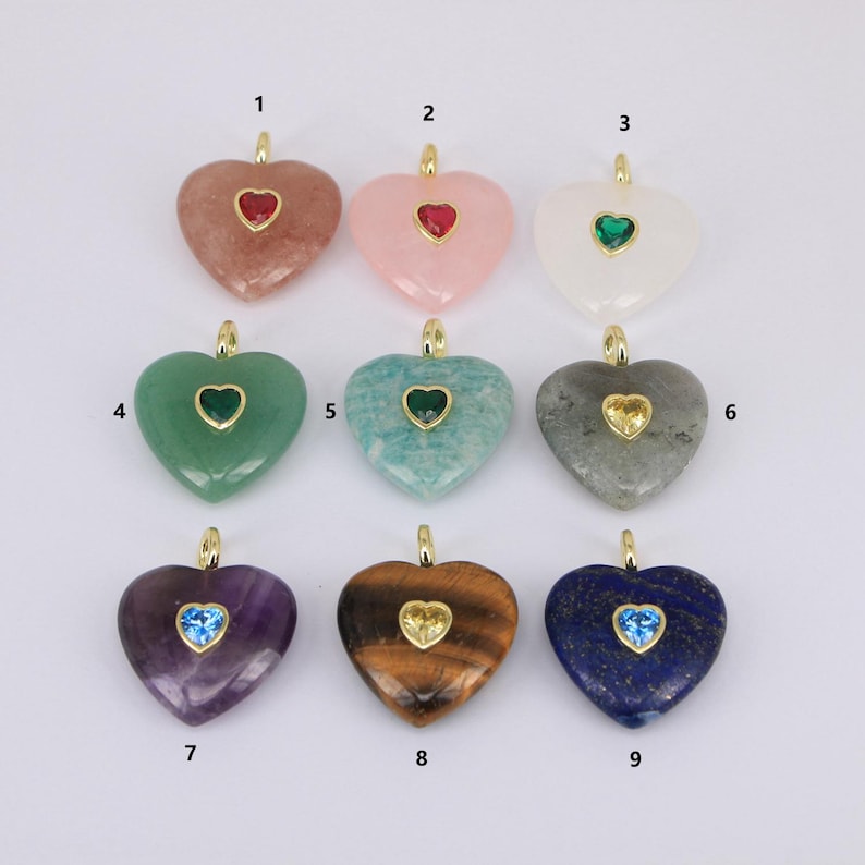 Heart Shape Gemstones Pendant, CZ Stone Charm,cz Rose Puple Quartz ...