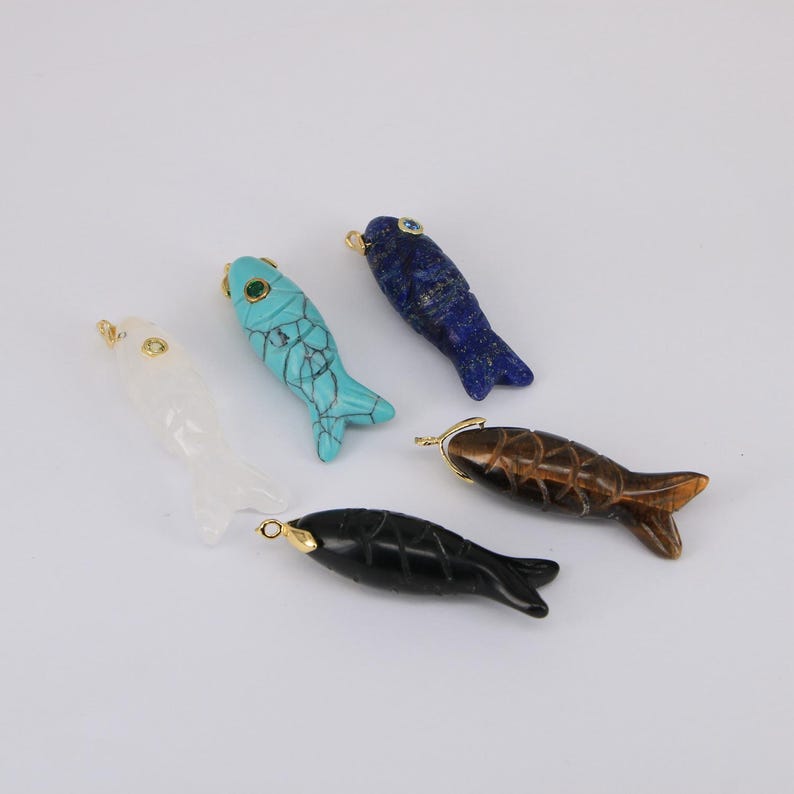 Gold Gemstones Carved Fish Pendant,inlaid Colored Zircon Stone Charm ...