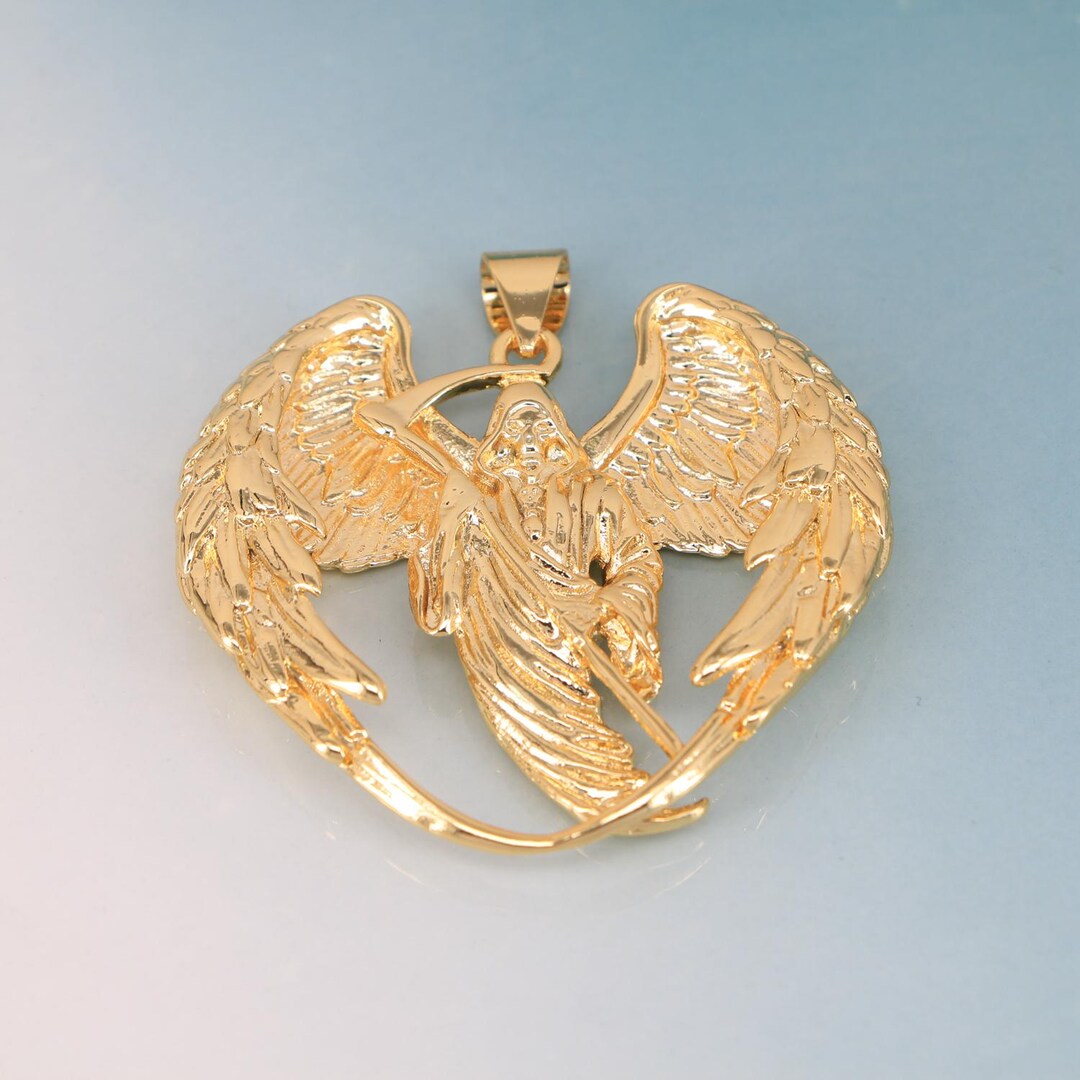 Gold Grim Reaper Pendant,18k Gold Gothic Pendant,angel of Death,silver ...