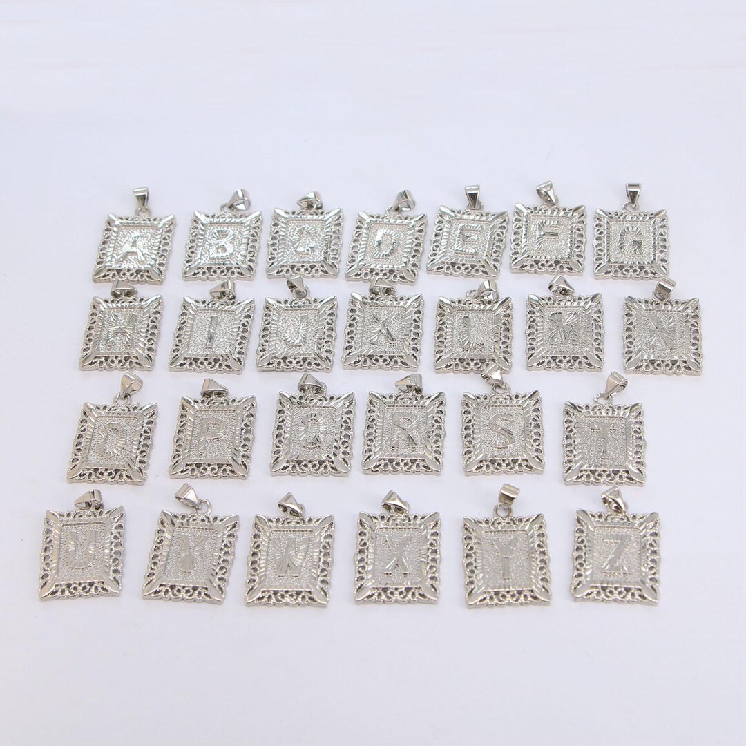 Silver Initial Pendant, Letter Medal Initial Pendant Necklace ...