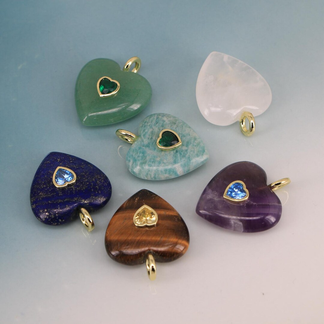 Heart Shape Gemstones Pendant, CZ Stone Charm,cz Rose Puple Quartz ...