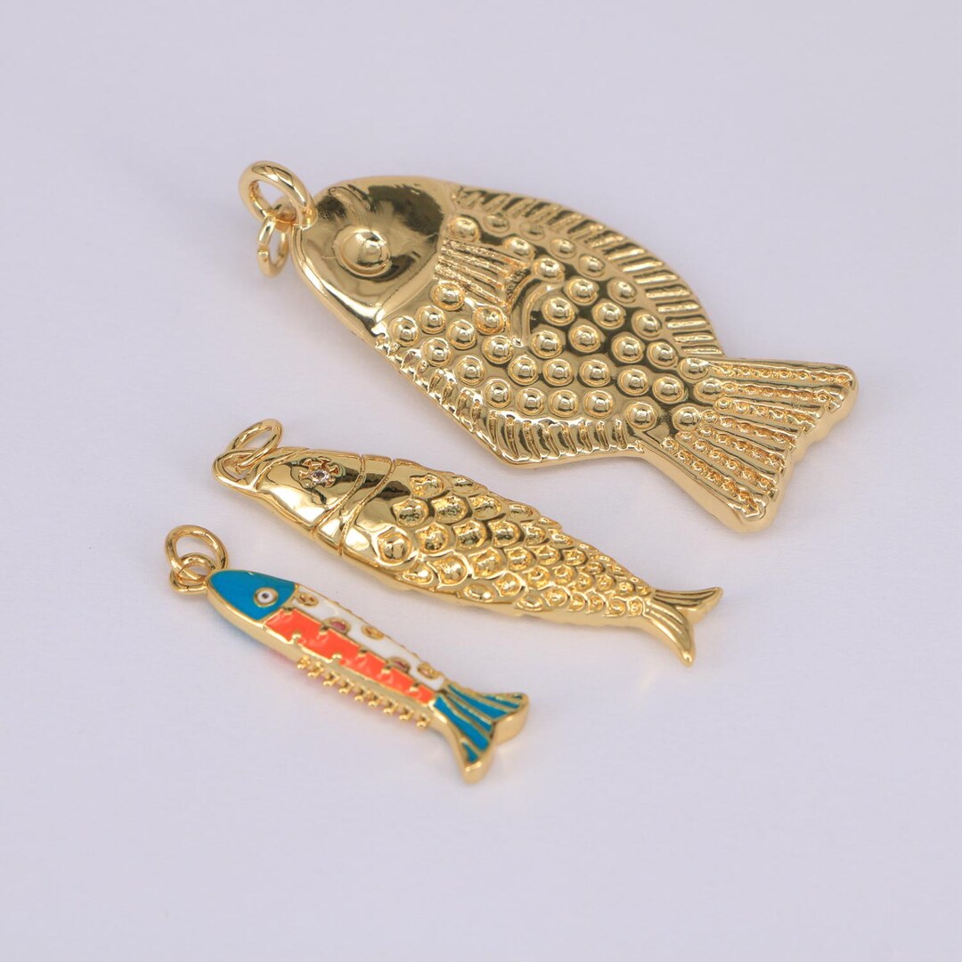 18K Gold Plated Brass Fish Pendant,enamel Fish Pendant, Fish Charms for ...