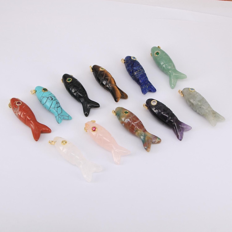 Gold Gemstones Carved Fish Pendant,inlaid Colored Zircon Stone Charm ...