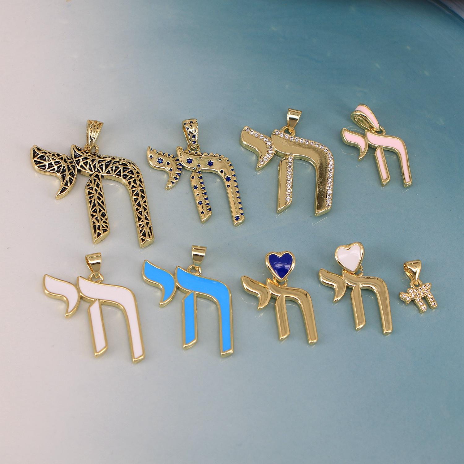 Hebrew Chai Life Symbol Pendant, Enamel Pendant, Gold-tone Pendant ...
