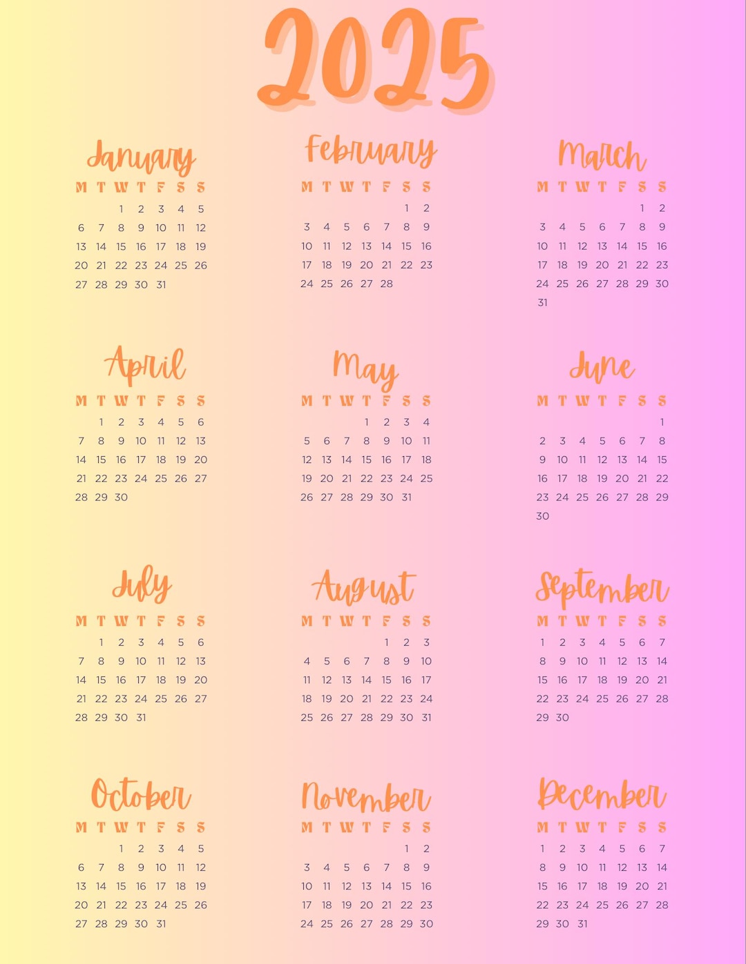 Printable Aesthetic Pink Calendar - Etsy