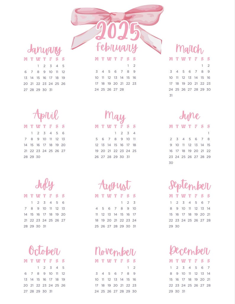 Printable Aesthetic Pink Calendar - Etsy