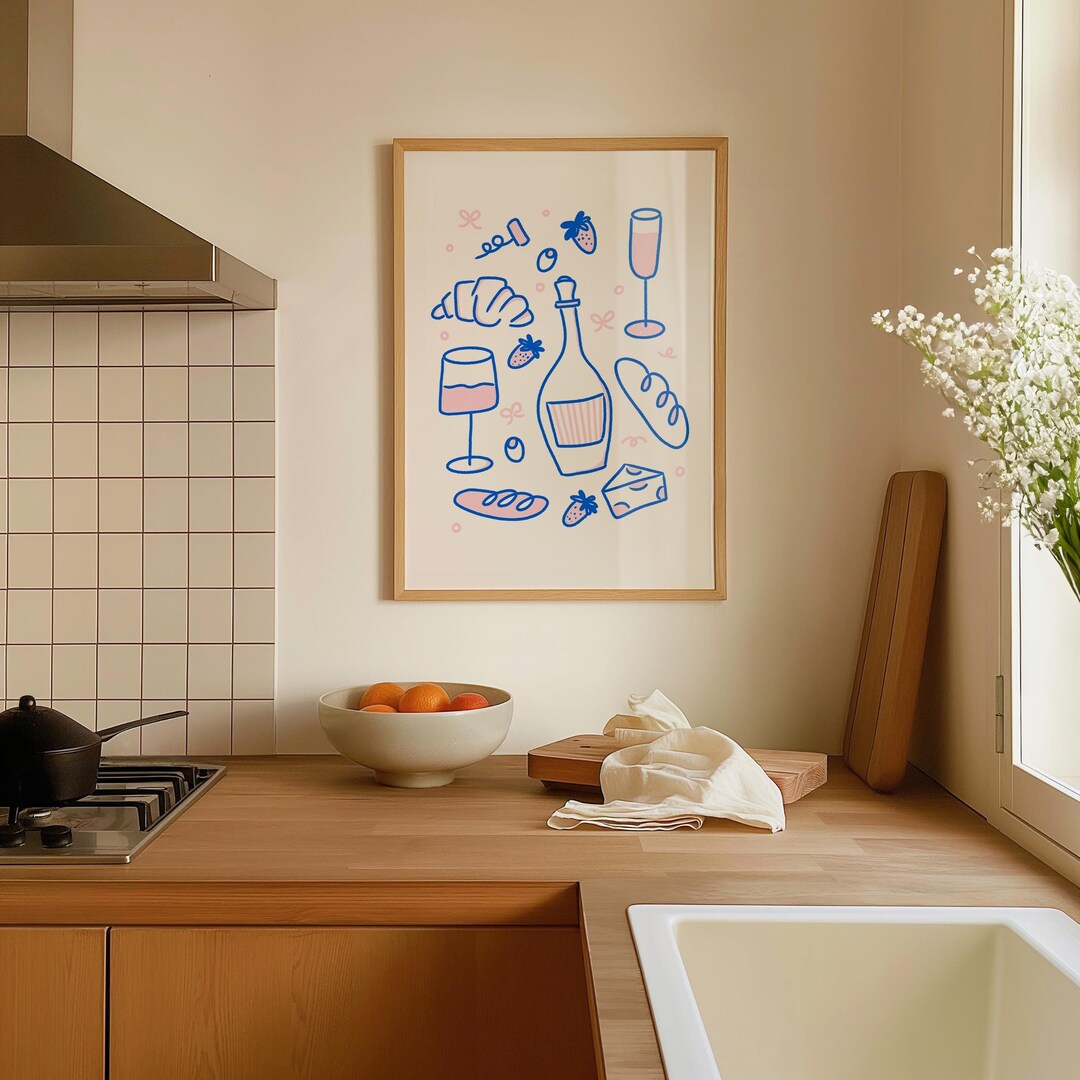 Dinner Party Poster Vintage Food Poster Trendy Kitchen Decor Wine and ...