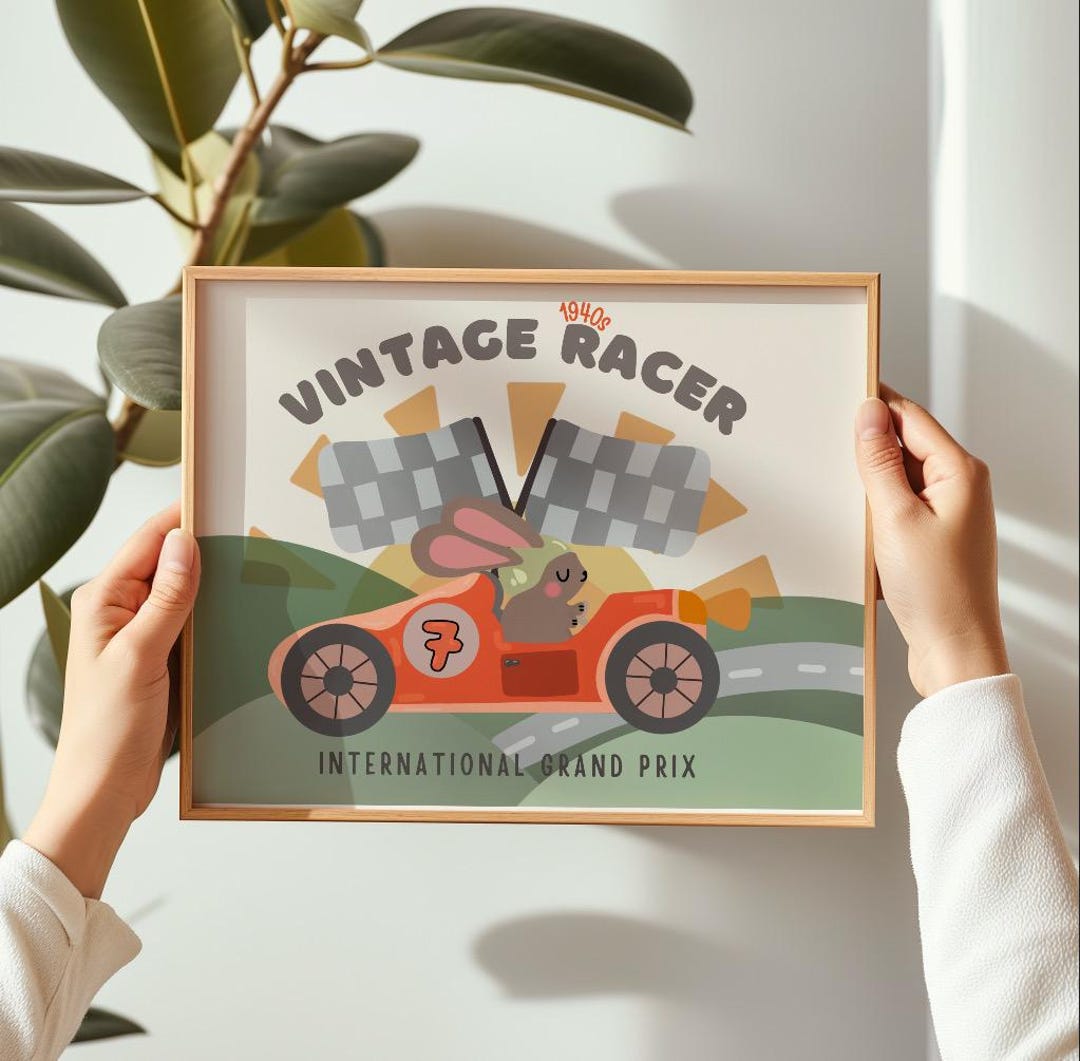 Vintage Bunny Racer Nursery Print, Boys Room Wall Art, Boy Nursery ...