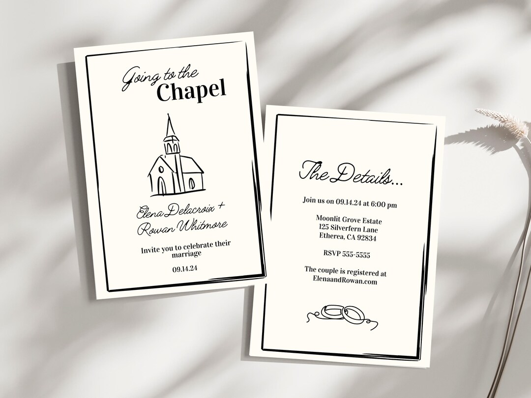 Chapel Classic Wedding Invitation Canva Template - FULLY CUSTOMIZABLE ...