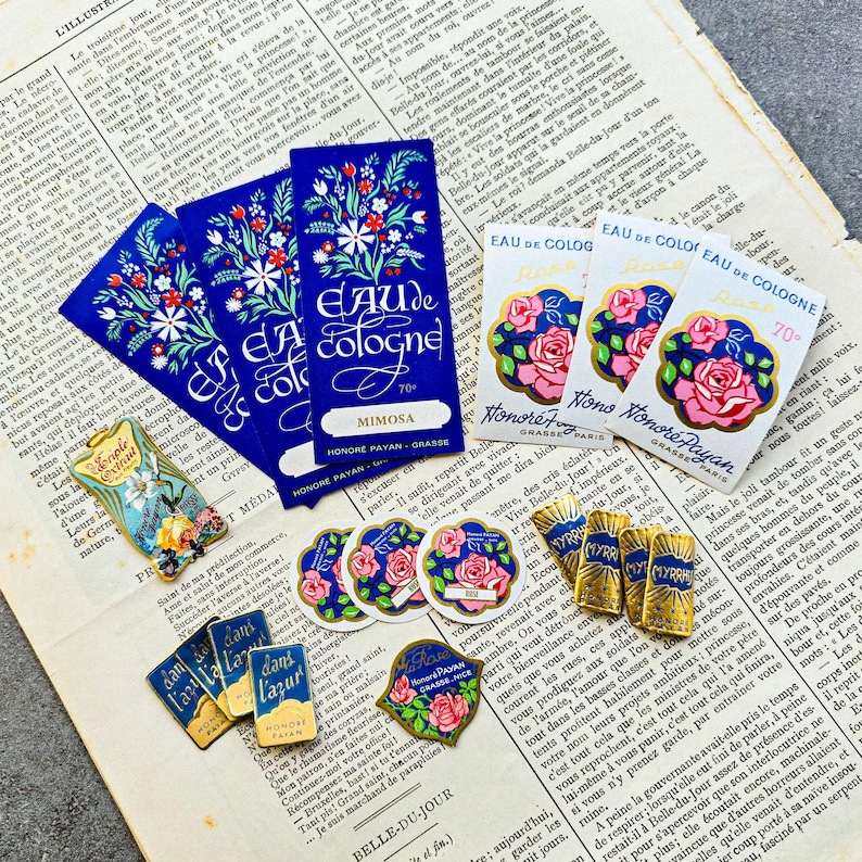 Conjuntos de rótulos de perfume vintage franceses em azul - Etsy Portugal