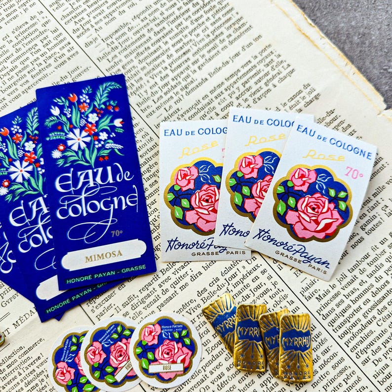 Conjuntos de rótulos de perfume vintage franceses em azul - Etsy Portugal