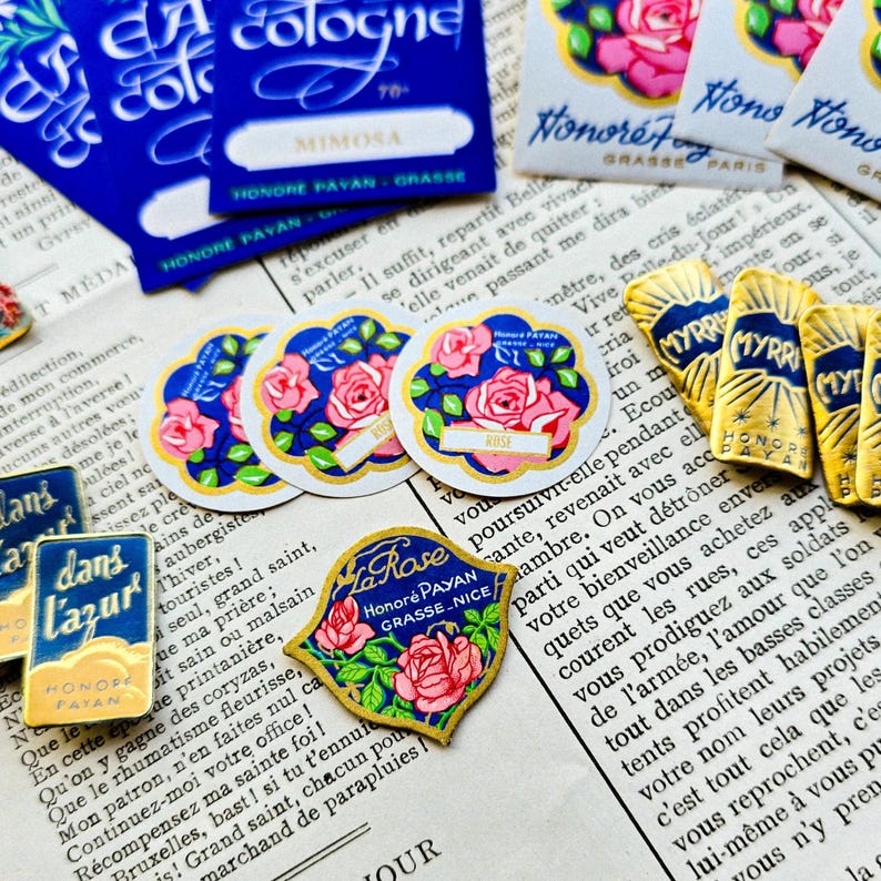 Conjuntos de rótulos de perfume vintage franceses em azul - Etsy Portugal