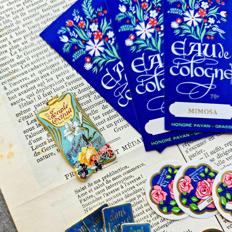 Conjuntos de rótulos de perfume vintage franceses em azul - Etsy Portugal