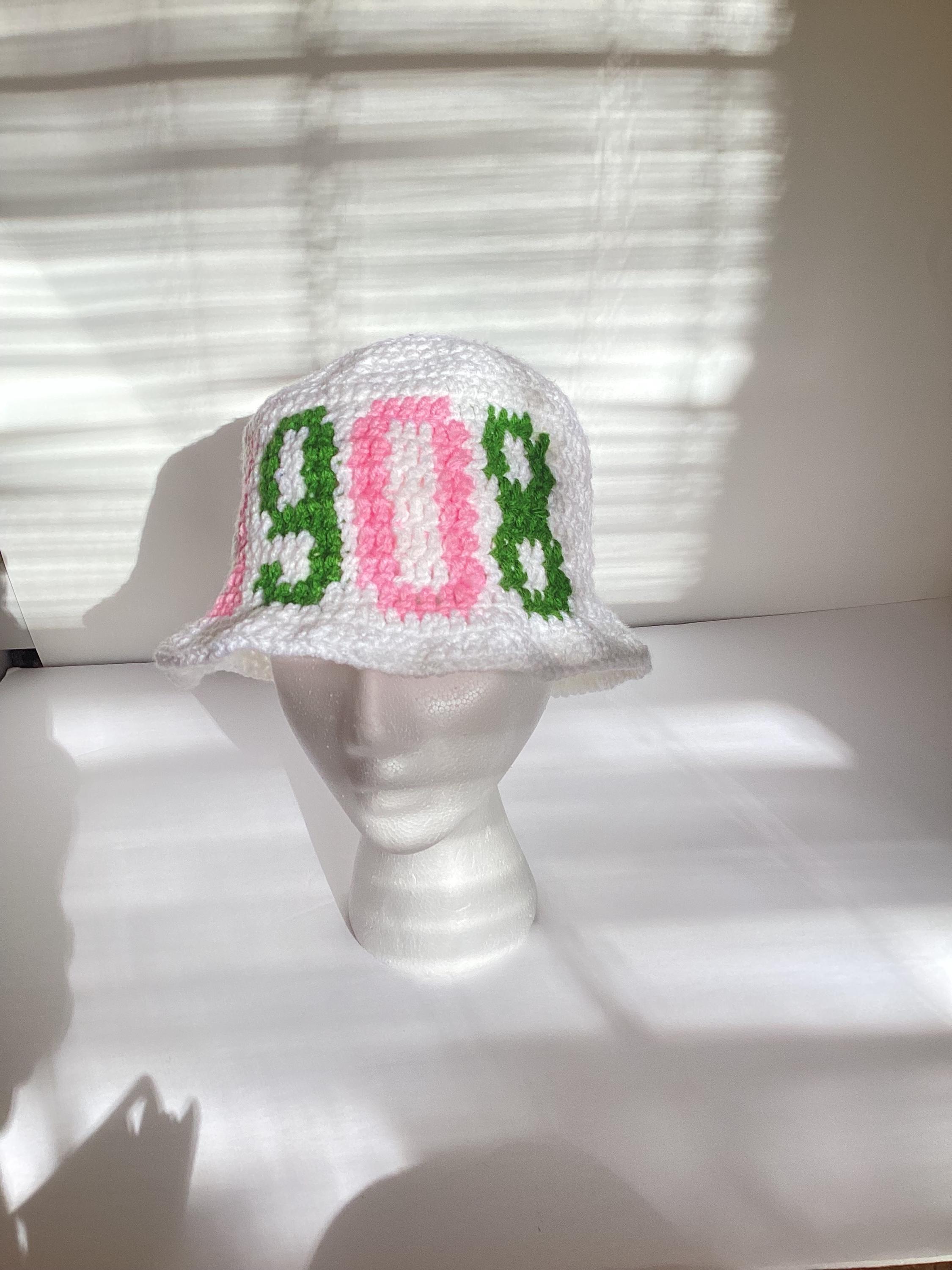 Crochet Bucket Hat | AKA Sorority, Green, White, Pink - Etsy