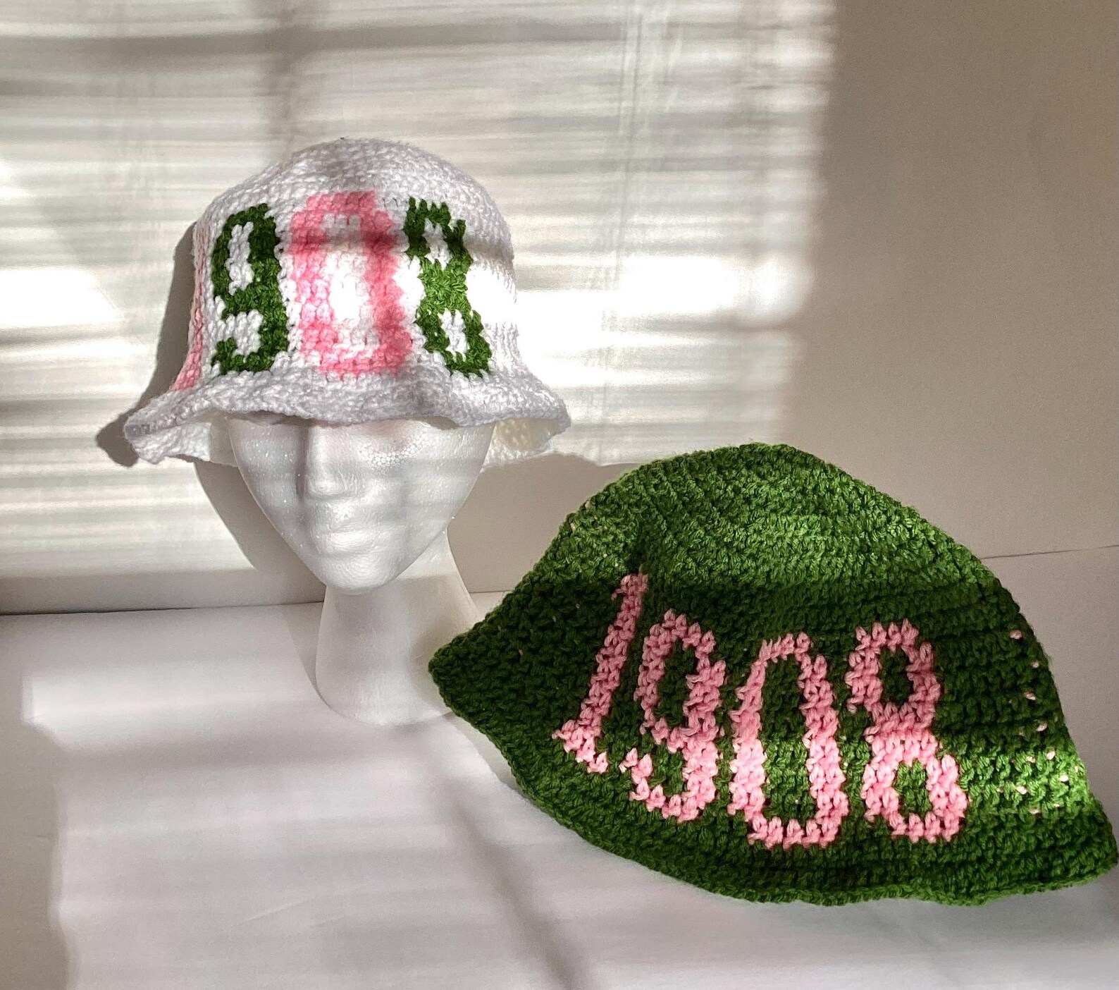 Crochet Bucket Hat | AKA Sorority, Green, White, Pink - Etsy