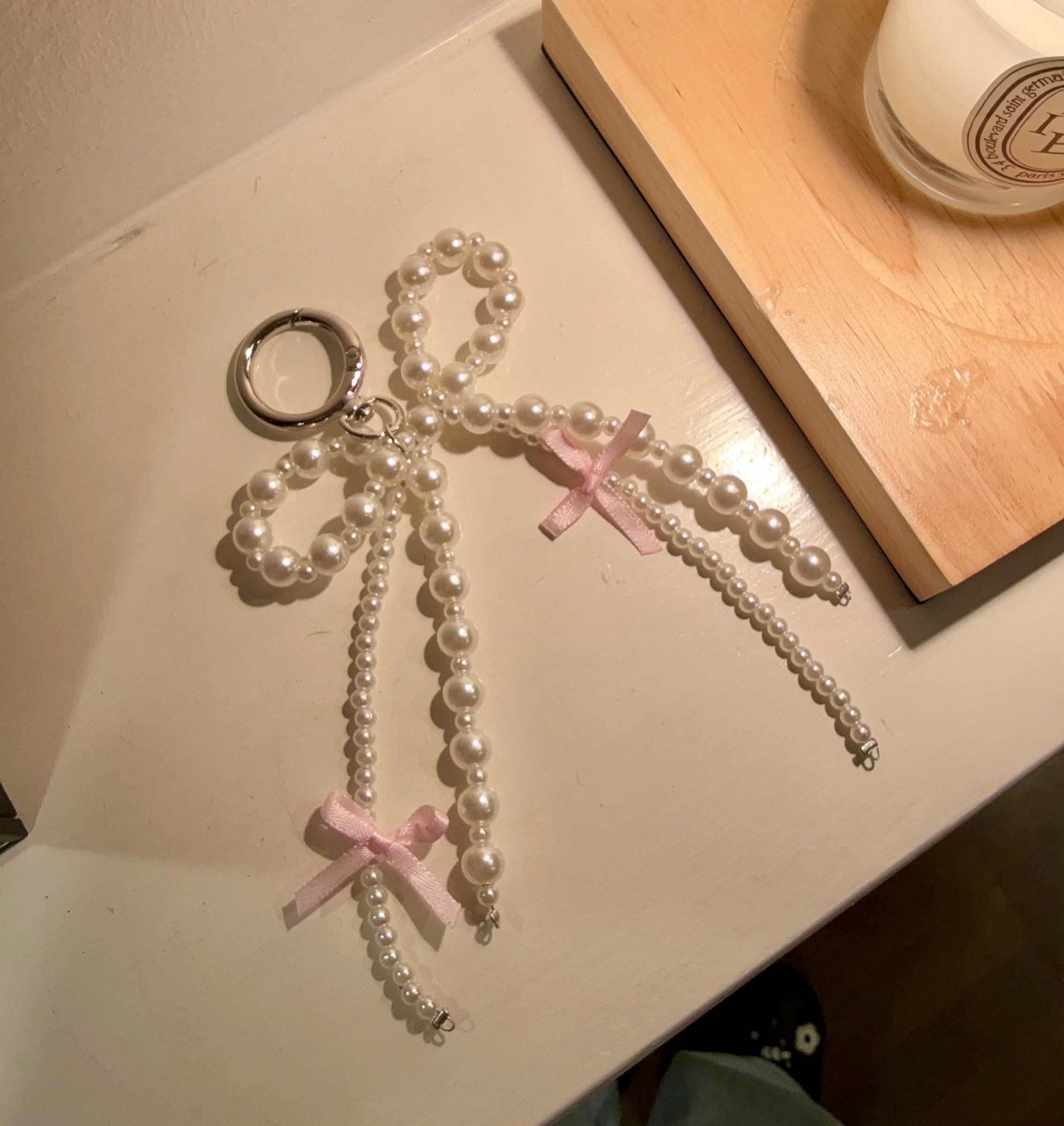 Pearl Bow Keychain: Handmade Beaded Purse Charm, Girly Gift - Etsy