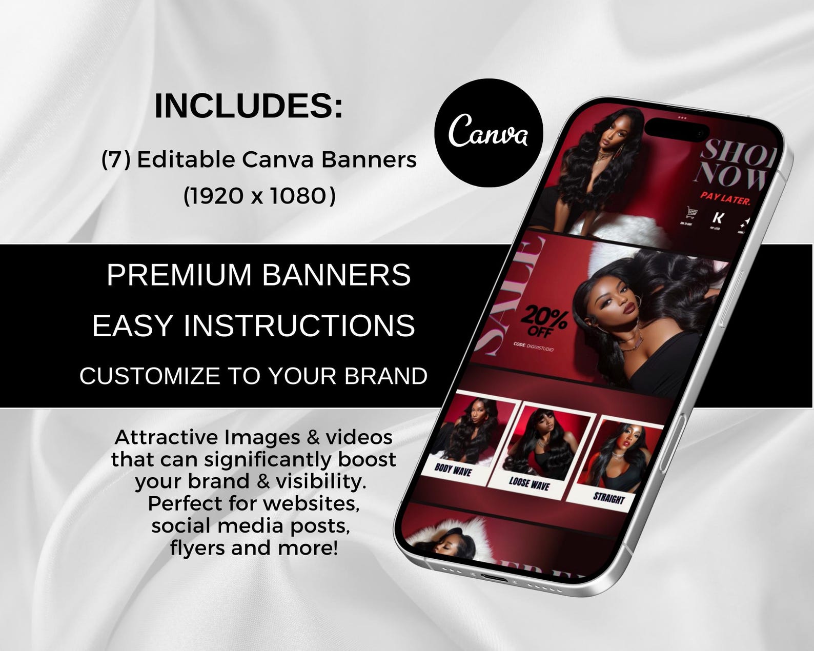 Editable Hair Web Banner Templates: DIY Shopify & Wix Designs (canva ...