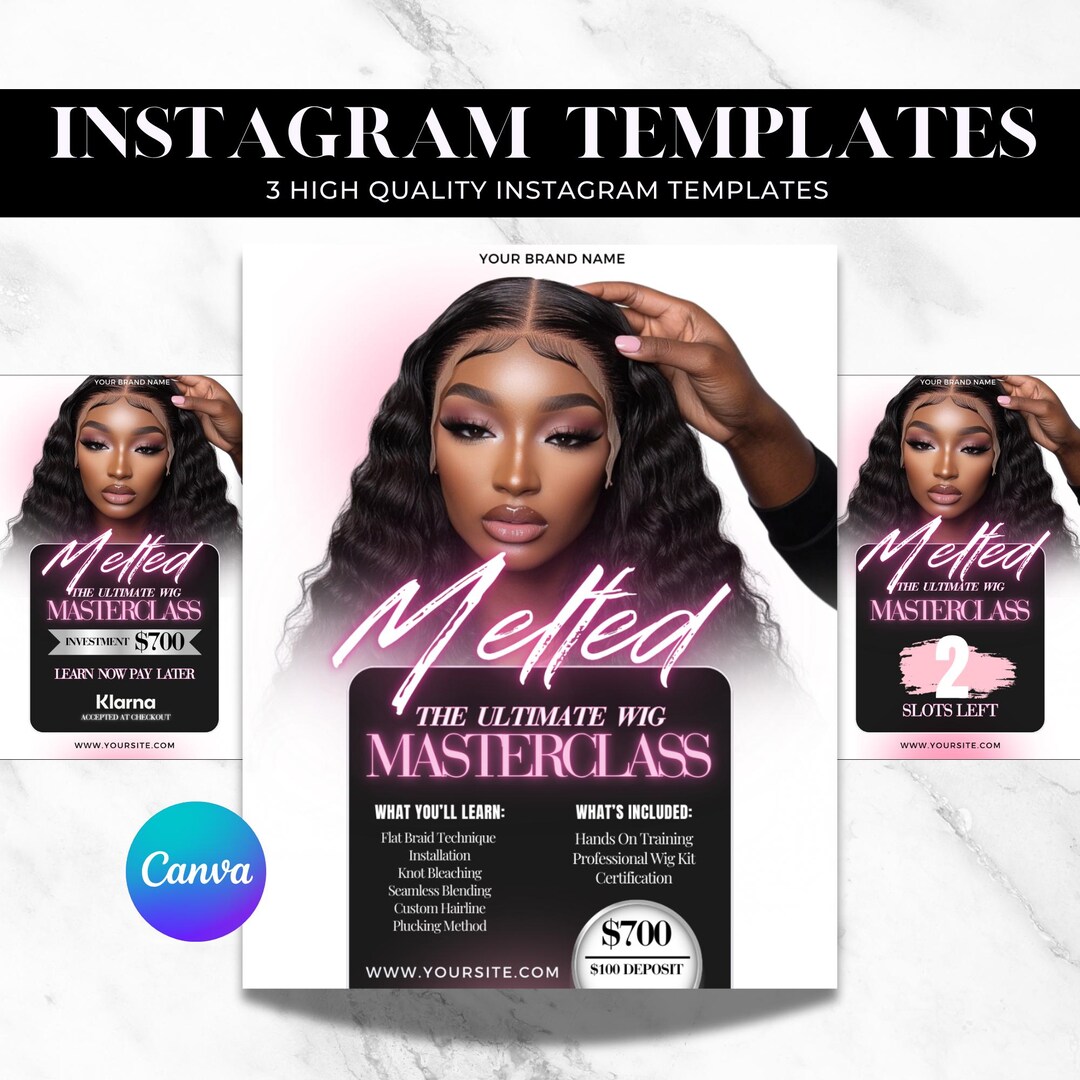 3 Hair Masterclass Flyer, Wig Masterclass Flyer, Masterclass Template, Canva Instagram, Hair ...