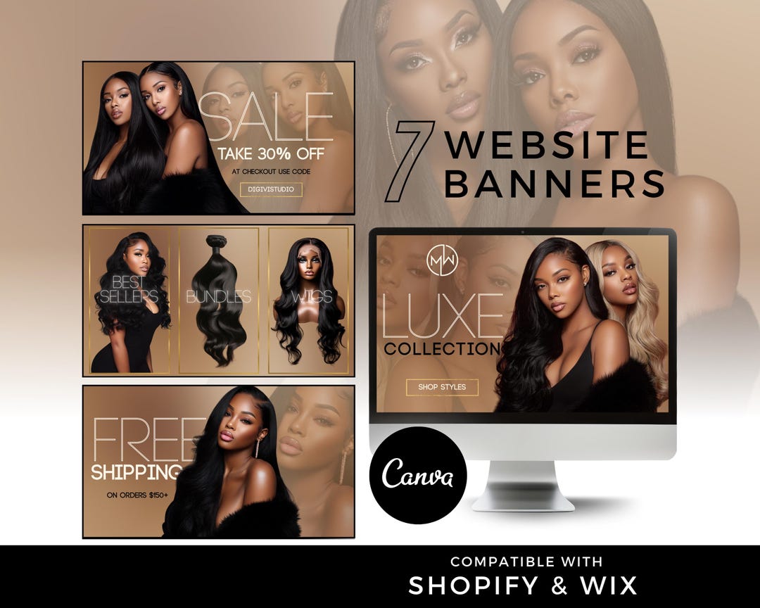 Editable Hair Web Banner Templates: DIY Shopify | Wix Designs (canva ...
