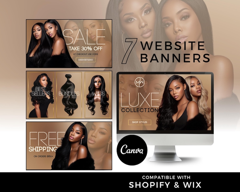 Editable Hair Web Banner Templates: DIY Shopify | Wix Designs (canva ...